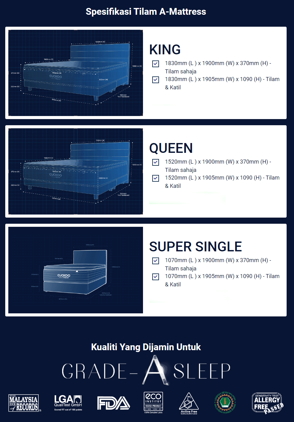 TILAM CUCKOO 100% LATEX ASLI | CEGAH SAKIT BELAKANG